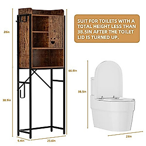 MASHOOPS Over The Toilet Storage Cabinet, Bathroom Organizer Over Toilet, Multifunctional Freestanding Space Saver Cabinets with Adjustable Shelf Paper Hook with Smiling-Door, Rustic Brown