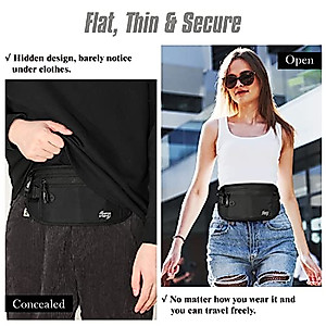 MoKo Secure Travel Money Belt, Undercover Hidden RFID Blocking Travel Wallet, Anti-Theft Passport Wallets for Men Women, Black