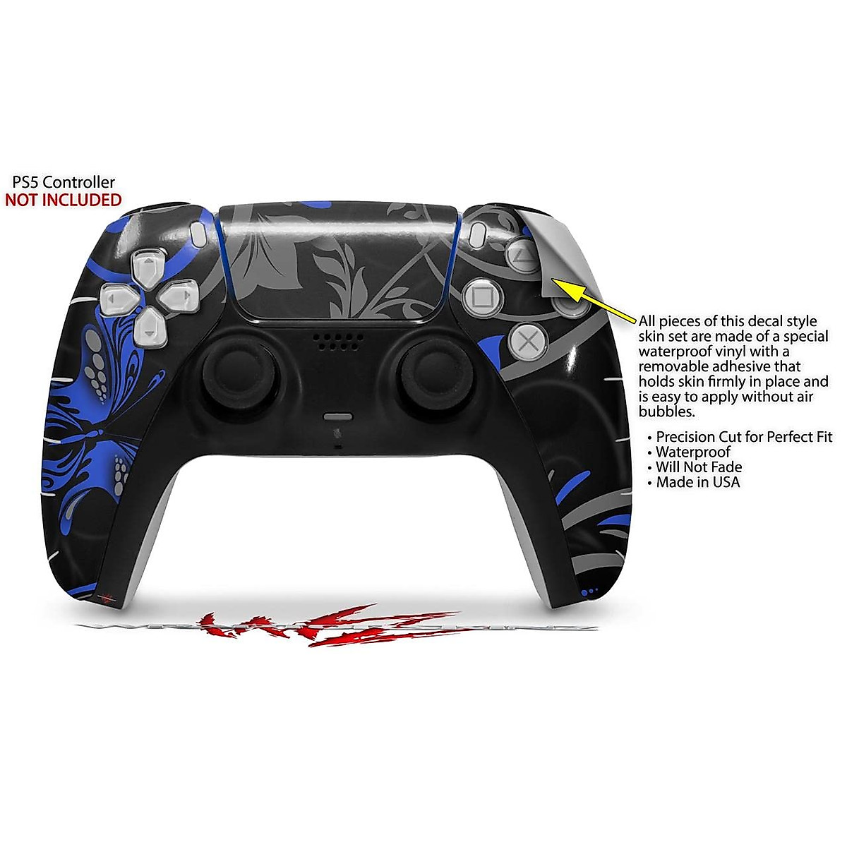WraptorSkinz Skin Wrap compatible with Sony PS5 DualSense Controller Twisted Garden Gray and Blue (CONTROLLER NOT INCLUDED)