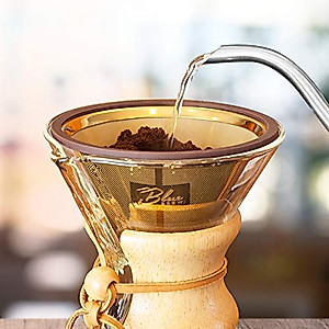 BLUE BREW Pour Over Coffee Filter, Titanium Coated Stainless Steel Coffee Filter, Paperless & Reusable Pour Over Coffee Maker, Double-Layered Mesh Coffee Cone (1-4 Cups), BB1004