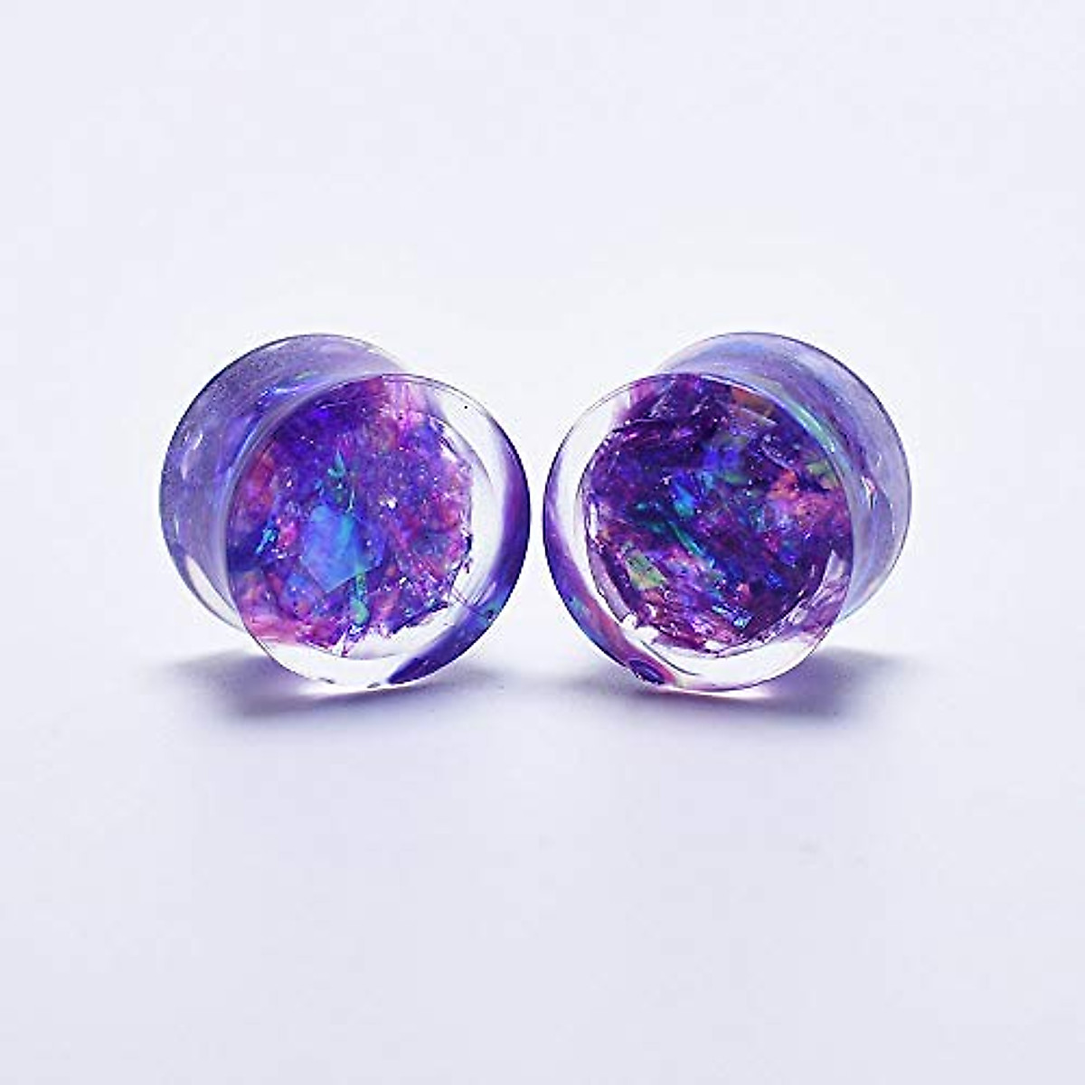 JIAPEIJIA 6Pcs Color Sequin Acrylic Ear Tunnel Piercings and Gauge Double Flared Plug 2g-1'' (00g(10mm))