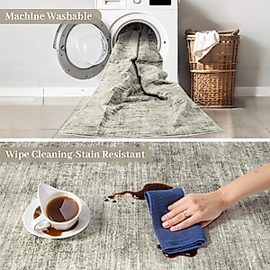 8x10 Area Rugs for Living Room Bedroom: Large Washable Rugs 8x10 Soft Abstract Rug Indoor Floor Non-Shedding Non Slip Carpet for Dining Room Under Table Nursery Farmhouse Home Office (Grey)