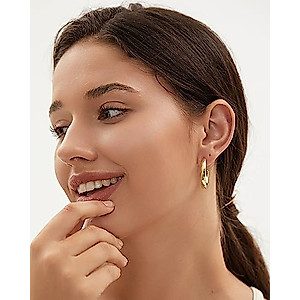 Gold Hoop Earrings Set Women: 14k Plated Hypoallergenic Open Chunky Jewelry Girls Large Thick - Big Thin Lightweight Stainless Steel Golden Loop Earring Pack (Gold)