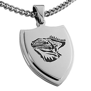 Tioneer Stainless Steel Iguana Shield Pendant Necklace