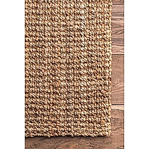nuLOOM Ashli Handwoven Solid Jute Area Rug, 6' Square, Natural