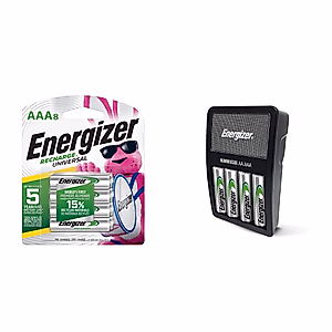Energizer Rechargeable AAA Batteries and Rechargeable AA and AAA Battery Charger with 4 AA NiMH Rechargeable Batteries Kit, 12 Count