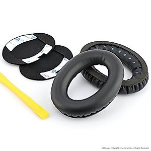 Geekria QuickFit Protein Leather Replacement Ear Pads for Bose QuietComfort 15, QC15, QC2 Headphones Earpads, Headset Ear Cushion Repair Parts (Black)