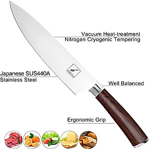 imarku Chef Knife - Pro Kitchen Knife 8 Inch Chef's Knives High Carbon Japanese SUS440A Stainless Steel Sharp Paring Knife with Ergonomic Handle, Red Handle, Christmas Gifts for Women Men