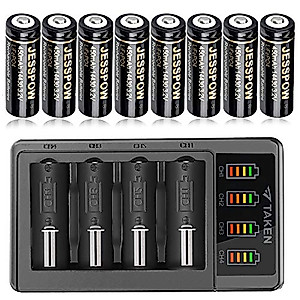 JESSPOW 14430 3.2 Volt Rechargeable Solar Battery with Charger, Rechargeable LiFePo4 Batteries [ 450mAh 3.2V 8Pack ] for Outdoor Garden Light, Solar Panel Light, Shaver, Flashlight (NOT AA Battery)