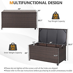 RELAX4LIFE Patio Rattan Storage Box - 50 Gallon All-Weather Wicker Storage Box w/Top Lid, Protective Liner and Wheels, Outdoor Deck Box Waterproof for Cushions, Toys, Garden Tools