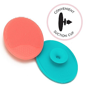 S&T INC. Face Scrubber for Skin Care, Silicone Face Exfoliator, 2 Pack, Coral/Teal