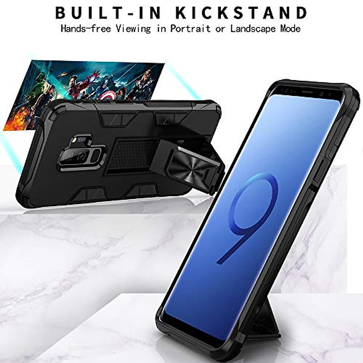 Samsung Galaxy S9 Plus Case Galaxy S9+ Case Military Grade Shockproof with Kickstand Stand Built-in Magnetic Car Mount Armor Heavy Duty Protective Case for Galaxy S9 Plus Phone Case (Blue)