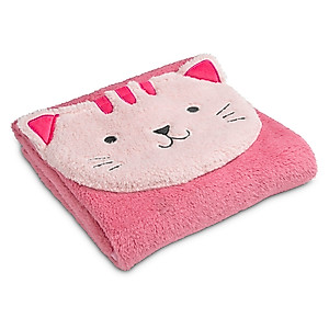 Delta Children Personalized Sherpa Throw Blanket with Storage Pocket for Kids, Magenta Cat