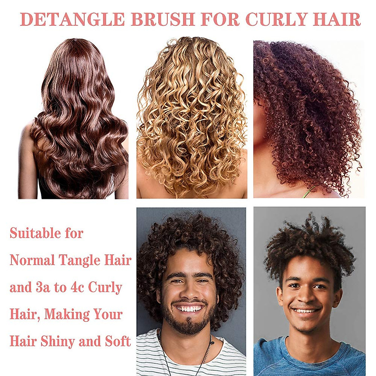 SOSPIRO 3 Pack Detangling Brush, Detangler Brush for Afro America Textured 3a to 4c Kinky Wavy, Curly, Coily, Wet/Dry Hair, Easy to Clean (Pink/Blue/Black)