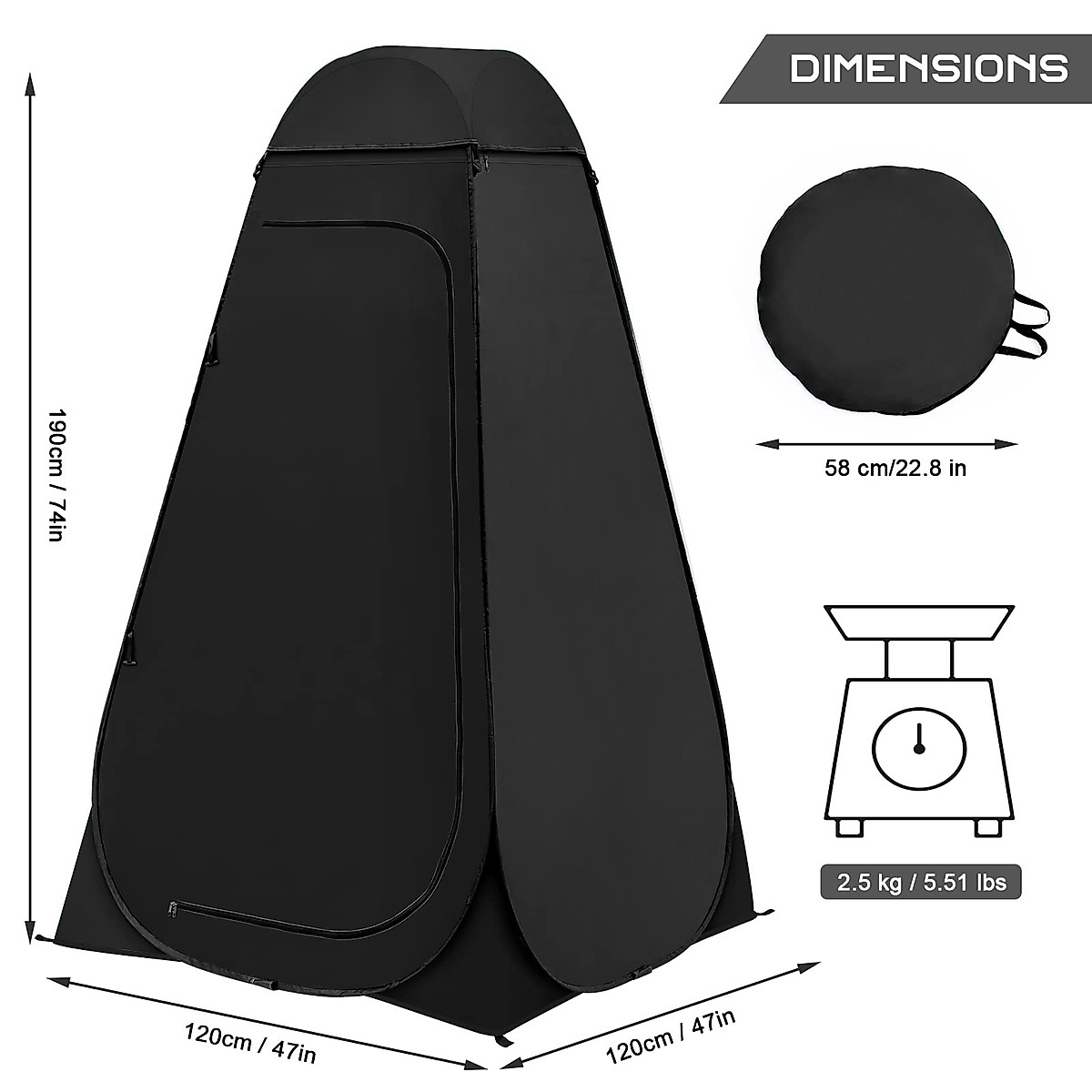 BRIAN & DANY Pop Up Shower Tent, Portable Changing Tent with Rain Shelter & Windows, Privacy Camping Tent for Hiking Beach, UPF 50+ & Waterproof, 47.2" x 47.2" x 74.8", Black