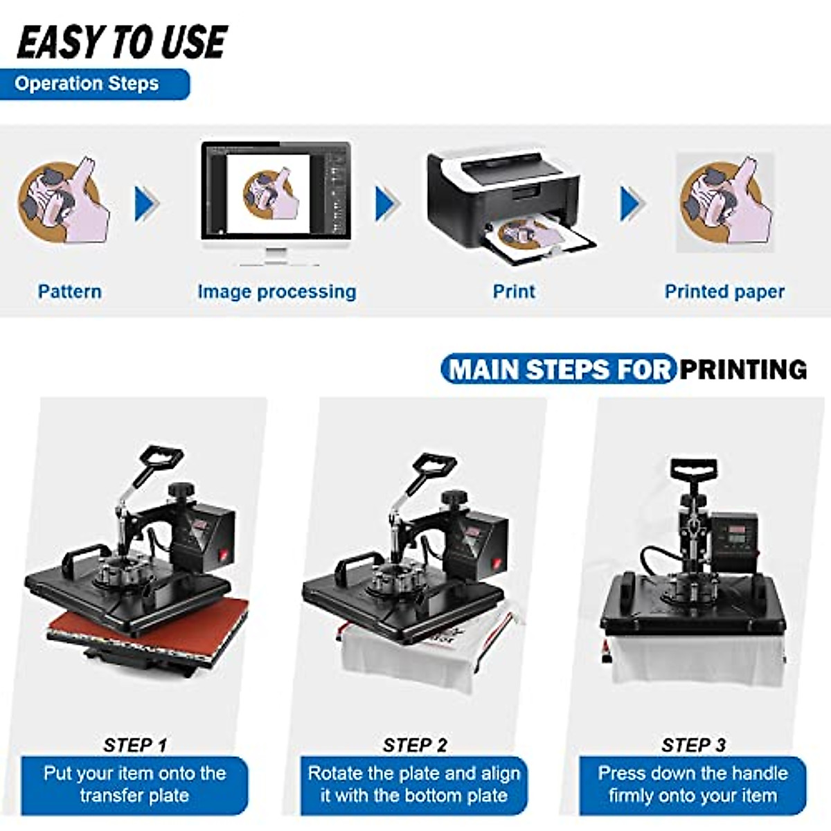 TOPDEEP 8 in 1 Heat Press Machine 12x15 inch, Combo Swing Away T Shirt Pressing Machine, Sublimation Heat Press Transfer Machine for T-Shirt Hat Cap Mug Plate