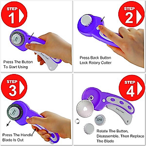 Rotary Cutter Set, 38PCS 45mm Rotary Fabric Cutter Wheel Set, Fabric Cutter Wheel, Quilting Rotary Cutters Rolling Fabric Cutter Wheel and A3 Mat, Rotary Rolling Cutter For Sewing, Quilting(Purple)