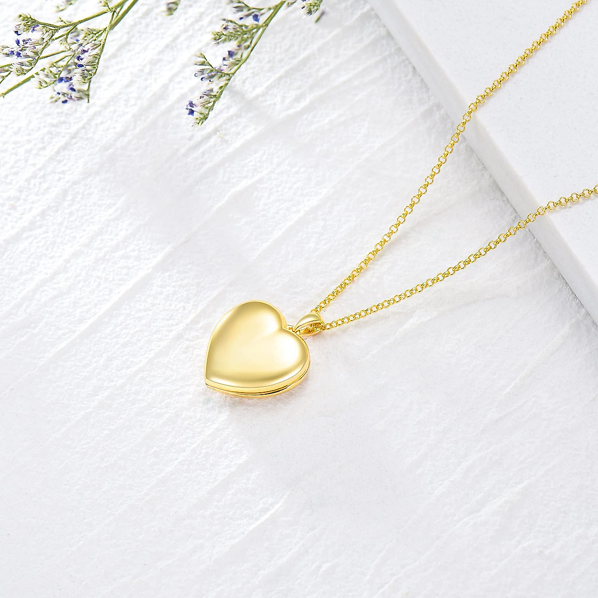 SOULMEET 18k Gold Plated Silver Minimalist Style Blank Heart Locket Necklace That Holds Pictures Photos Locket Necklace (Locket only)