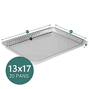 FUNSTITUTION Aluminum Foil Pans 13x17 (20 Pack) - Disposable Aluminum Baking Pans With High Heat Conductivity For Grilling, Cooking, Storing, Prepping, Disposable Aluminum Pans and Tin Foil Pan