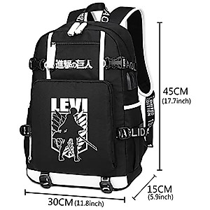 Roffatide Anime Attack on Titan Levi Wings of Freedom Ackerman Laptop Backpack with USB Charging Port & Headphone Port