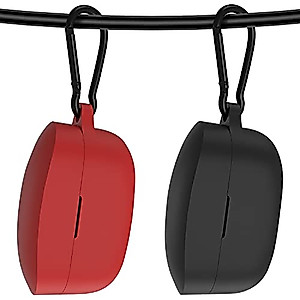 Kanya Case Compatible Sony WF-1000XM4,2 Packs Full Protective Shockproof Anti-Slip Silicone Case Cover with Carabiner and Silicone Hand Strap for Sony WF-1000XM4 (Black+Red)