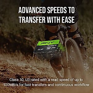 PNY 256GB Premier-X Class 10 U3 V30 microSDXC Flash Memory Card - 100MB/s, Class 10, U3, V30, A1, 4K UHD, Full HD, UHS-I, micro SD