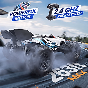 DEERC RC Car, Remote Control Monster Truck W/ 2 Batteries for 40 Min Play, All-Terrain 2.4GHz Rock Crawler Toy Gift for Boys Girls Kids Beginners