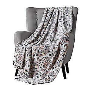 VCNY Decorative Throw Blanket: Colorful Floral Medallion Design Accent for Couch or Bed, Colors: Coral Blush, Yellow, Beige