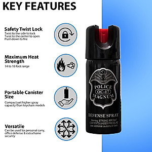 POLICE MAGNUM Pepper Spray Security- 2 Ounce Twist Locks- Portable Self Defense Canisters (4 Pack)