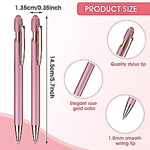 Cobee® Rose Gold Ballpoint Pens with Stylus Tip, 10 Pcs 1.0mm Retractable Ball Point Pens Black Ink Metal Pen Medium Point Writing Pen Stylus Pen for Touch Screens School Office Gift Supplies