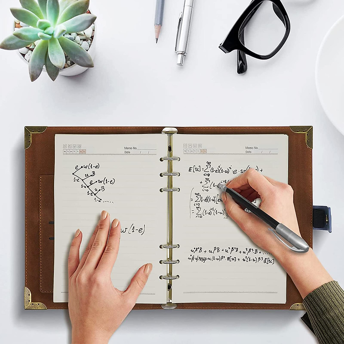 SEEHAN A5 Binder Leather Journal Lined Paper Notebook A5 Planner 200 Pages,“World Map” A5 Writing Notebook 6 Rings Binder Travelling Journals for Mens Womens