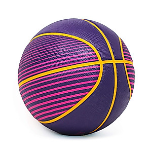 Chance Premium Rubber Outdoor/Indoor Basketball (5 Kids & Youth - 27.5", Rise - Purple, Pink, Yellow) Standly The Ball Stand