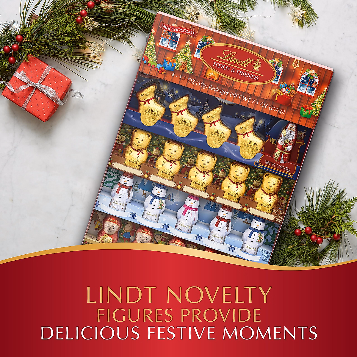 Lindt TEDDY & FRIENDS Holiday Milk Chocolate Candy, 7.1 oz. 4-pack