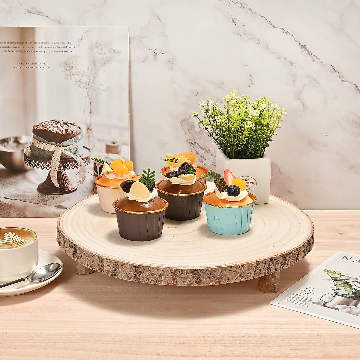 WILLOWDALE 11-13 Inches Wood Cake Stand for Dessert Table, Wedding Cake Stand Farmhouse Serving Tray for Party, Wood Slice with Legs Round Cake Holder Rustic Decor Table Centerpieces for Dining Room