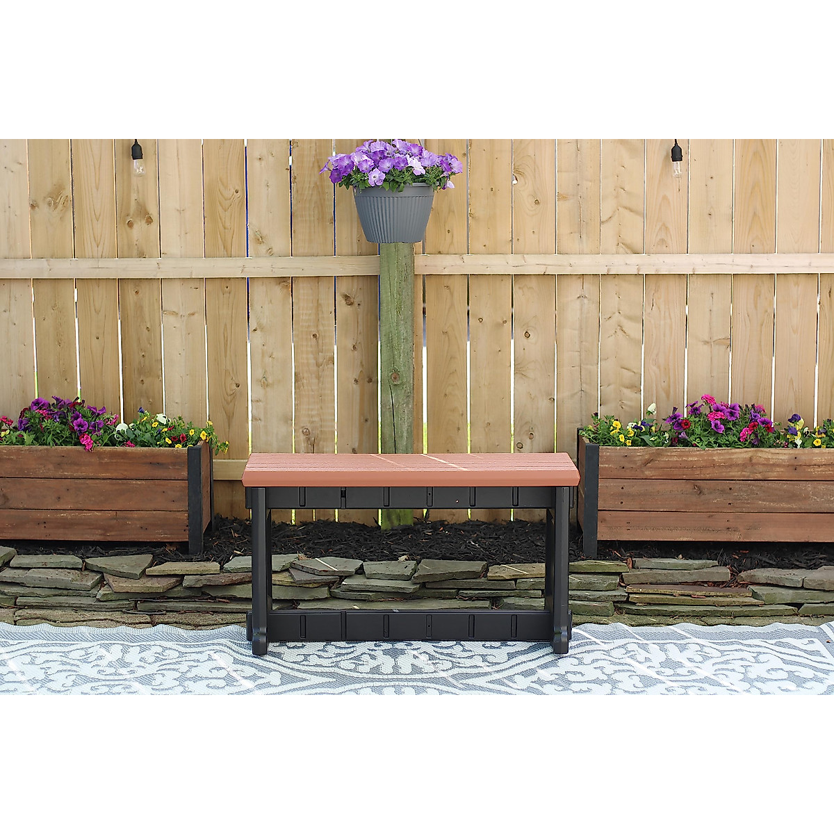 Leisure Accents Bench, Redwood Top with Black Sides, 1 Pack - Proudly Made in The USA, Click and Lock Hardware-Free Assembly, Durable and Stylish Outdoor Seating