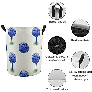 MoBlinko Blue Golf Balls Laundry Hamper Collapsible Laundry Basket with Handles Waterproof Clothes Toy Round Storage Bin for Bedroom Bathroom