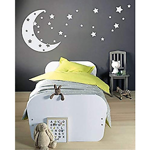 Moon and Stars Night Sky Vinyl Wall Art Decal Sticker Design for Nursery Room DIY Mural Decoration (White, 22x49 inches)