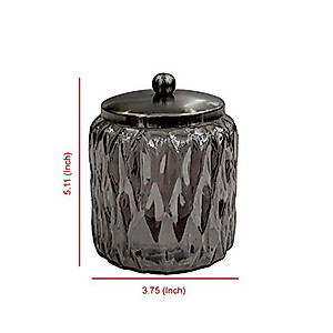 nu steel GLA328D-1 Glacier Collection Glass with Black Finish Metal Trim Bathroom Vanity Countertop Storage Organizer Canister Jar for Cotton Swabs, Rounds, Balls, Makeup Sponges-Smoke, Black