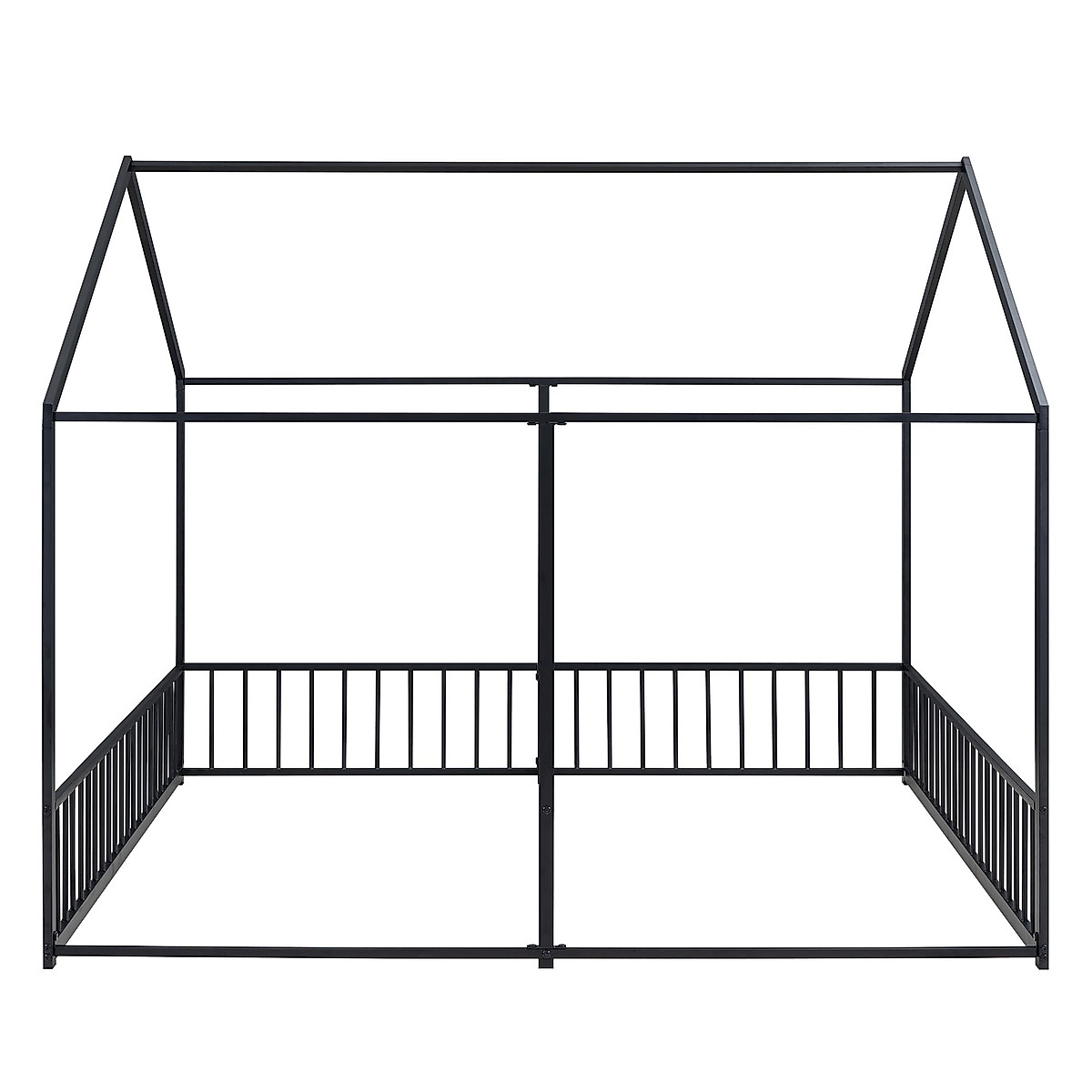 Twin Floor Beds for 2 Kids, Two Twin Size Metal House Bed Frame with Rails, Double Shared Beds Montessori Bed for Boys Girls Teens, Black