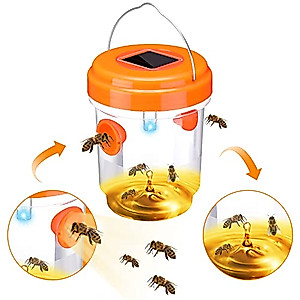Wasp Trap Solar Powered Bee Trap Reusable Fly Traps Outdoor Hanging Wasp Killer with UV LED Light Flying Insects Bee Killer for Indoor Outdoor Patio Garden Home (Orange, 6 Packs)