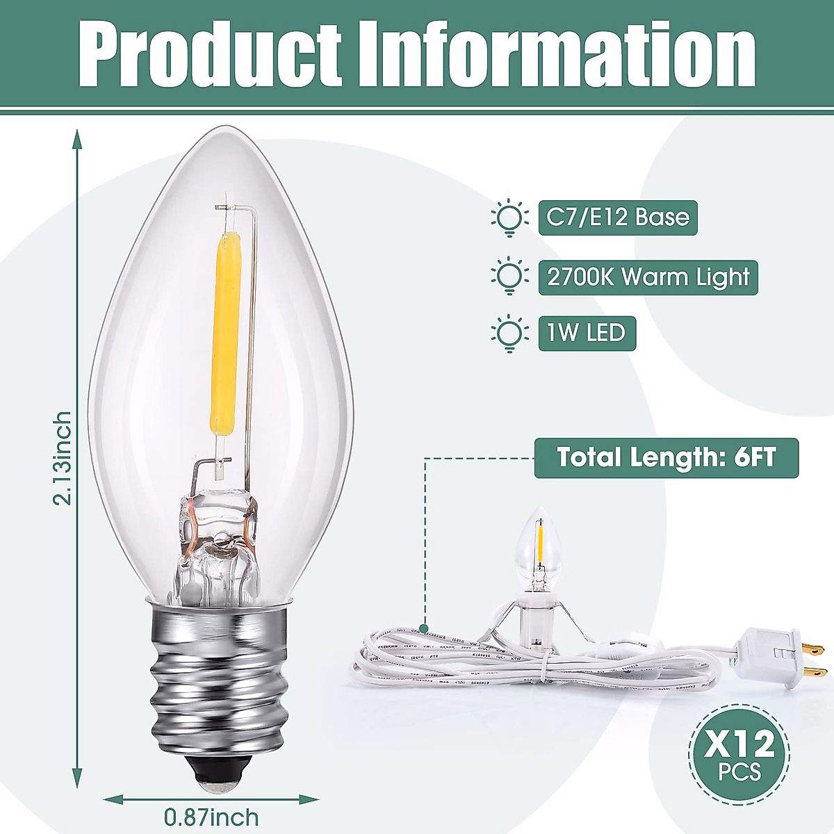 24 Packs Accessory Cord with LED Light Bulb, 6 Ft Warm Light Accessory Cord Kit (White)