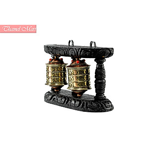 WALL HANGING TIBETAN PRAYER WHEEL - 2 IN 1 WOODEN HANDCARVED FROM NEPAL