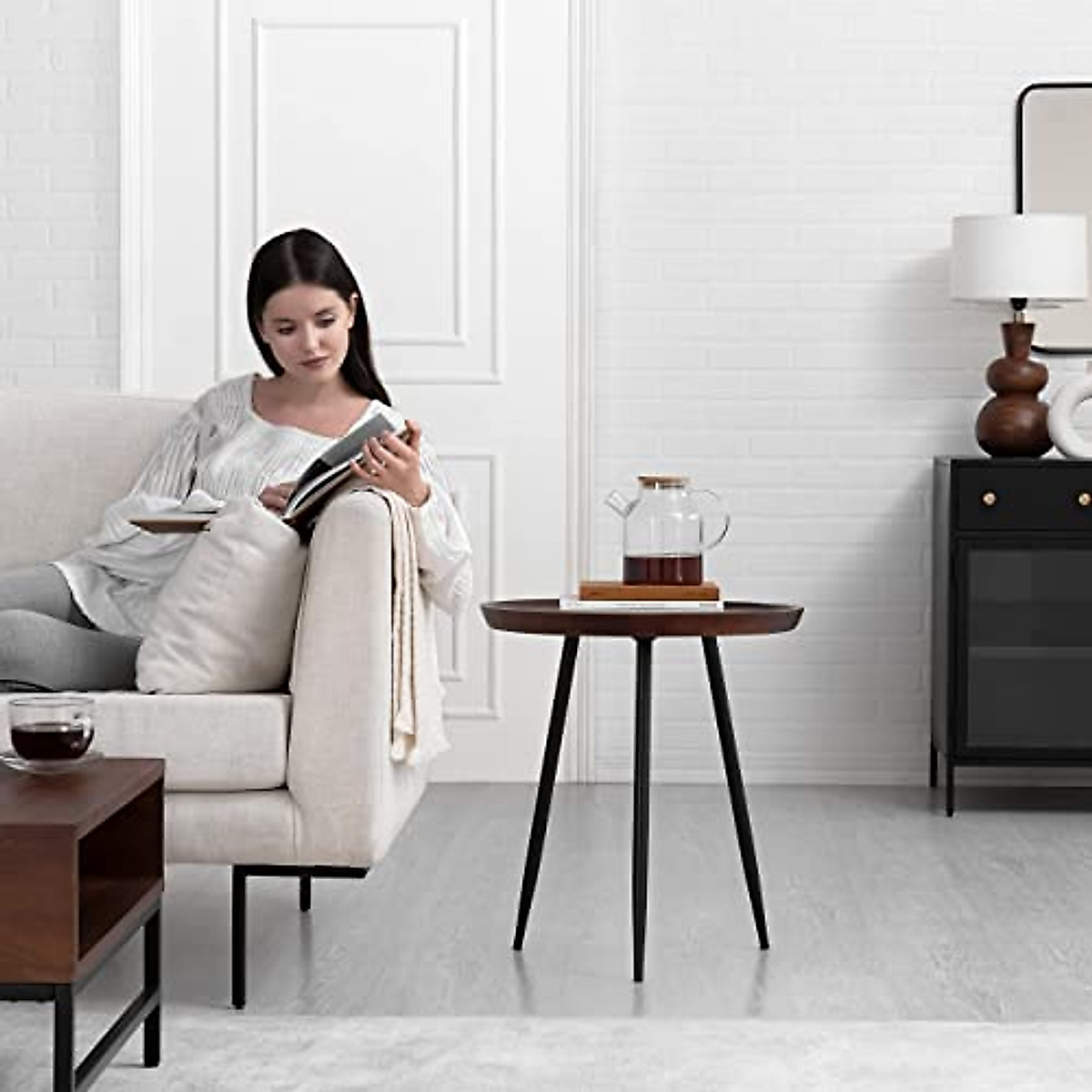 MH London Side Table - Dilan Tri Pin Small Table. Exclusively Designed Hand-Crafted Small Nightstand. Solid Wood Round End Table. Contemporary Accent Table for Bedrooms, Living Rooms and Home Office