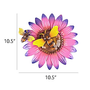 John's Studio Flower Wall Decor Outdoor Metal Sunflower Hanging Art Garden Floral Theme Decorations for Home, Pool and Patio - Pink