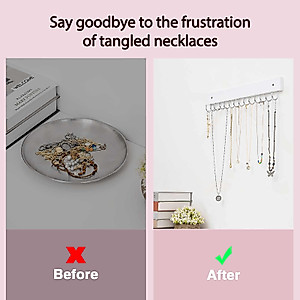SCUNDA Hanging Jewelry Organizer Wall Mounted, Modern Wall Jewelry Display with 28 Hooks, Decorative Necklace Holder for Wall, Space-Saving Necklace Hooks, (2-Pack, White)