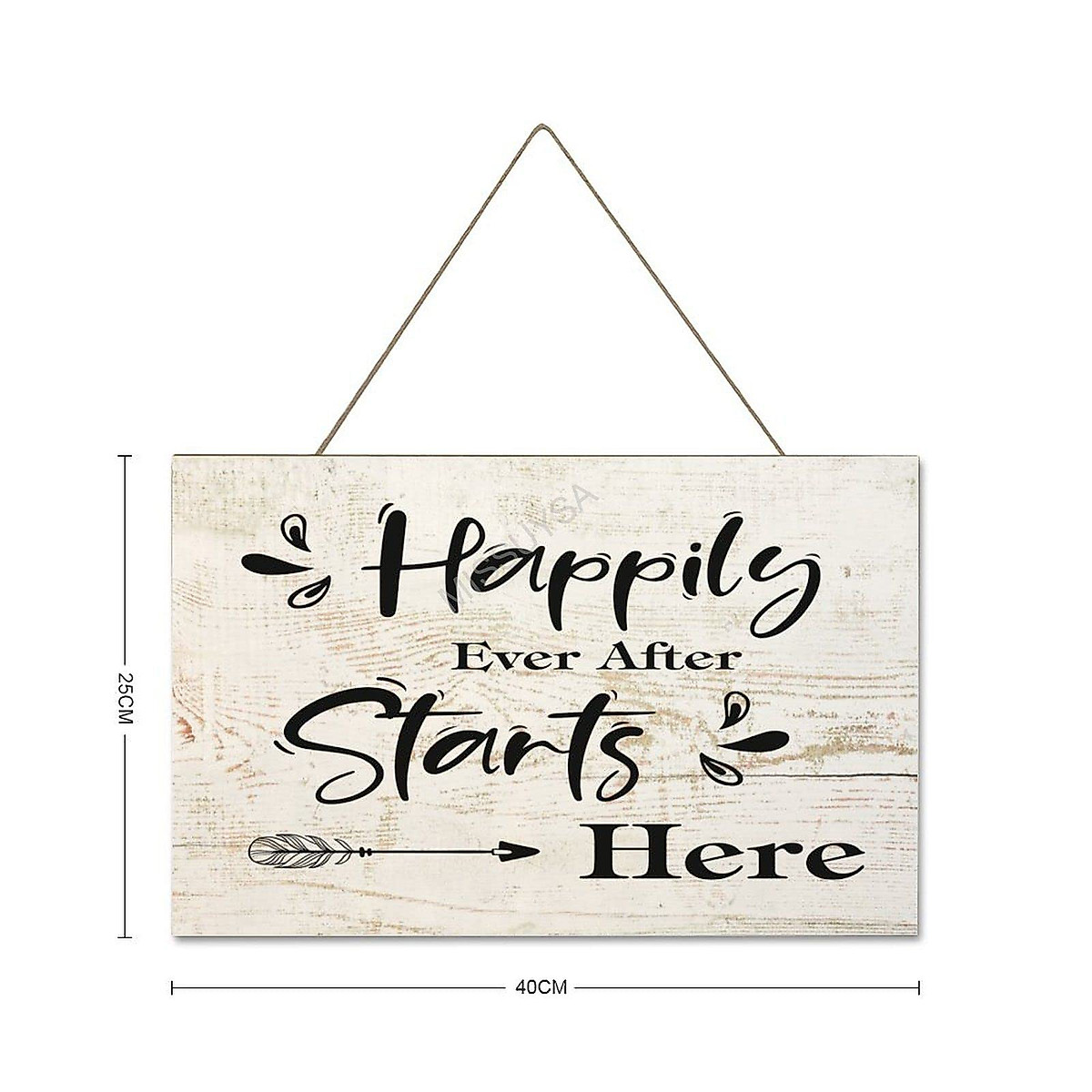 Wooden Signs, Rustic Happily Ever After Starts Here Sign Plaque Pianted Quote Home Decor Farmhouse Garden Outdoor Wall Art 10"X16", Made in USA #339