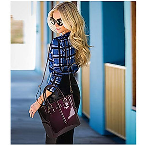 Yan Show Women's New Zipper Bag 3PCS Handbags Patent Leather Fashion Shoulder Bag Large Capacity Handbag, Blue