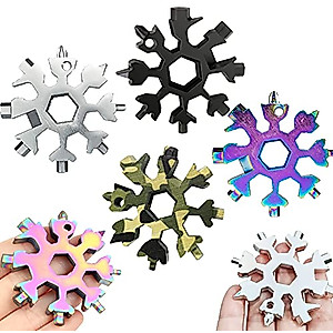 18-in-1 Snowflake Multi-Tool Stainless Steel Wrench Pocket Snowflake Tool Screwdriver Kit Bottle Opener with Carabiner for Outdoor Travel Camping Adventure Gifts for Men(4 Pcack 4 Colorful)