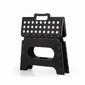 StepSafe Non Slip Folding Step Stool For Kids and Adults with Handle- 9 in Height, Holds up to 300 Lb! (black)