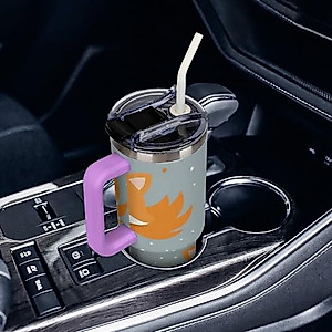 Cute Red Fox 40 Oz Car Cup Stainless Steel Travel Mug Leak-Proof Insulated Tumbler with Handle Violet-style